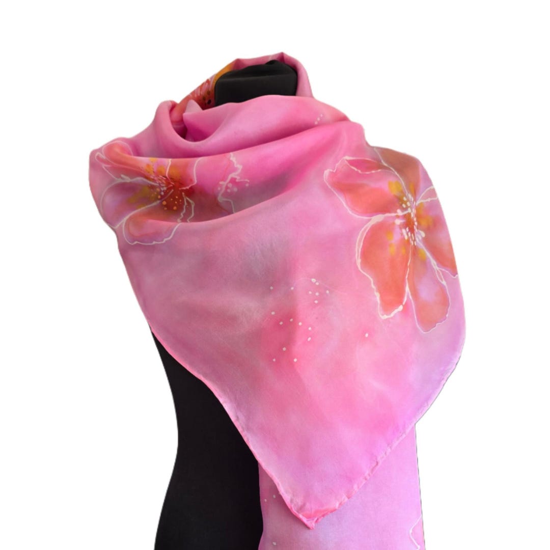 Hand-painted Pink Silk Scarf: Sakura Cherry Blossom Design - Etsy
