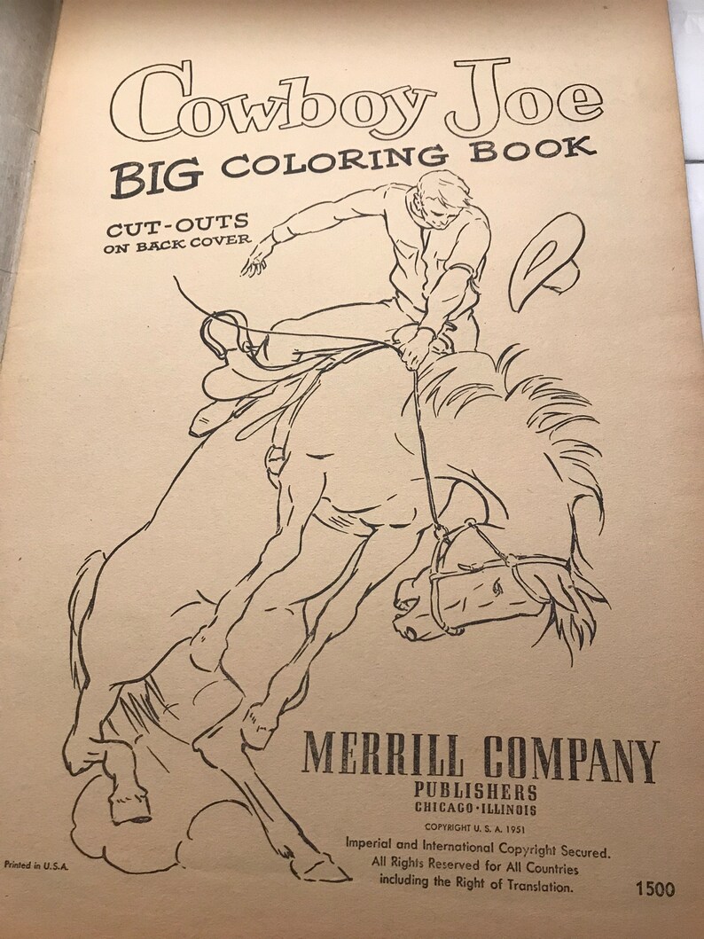 Original 1950s COWBOY JOE Coloring Book With Cut Outs Merrill Compagny ...
