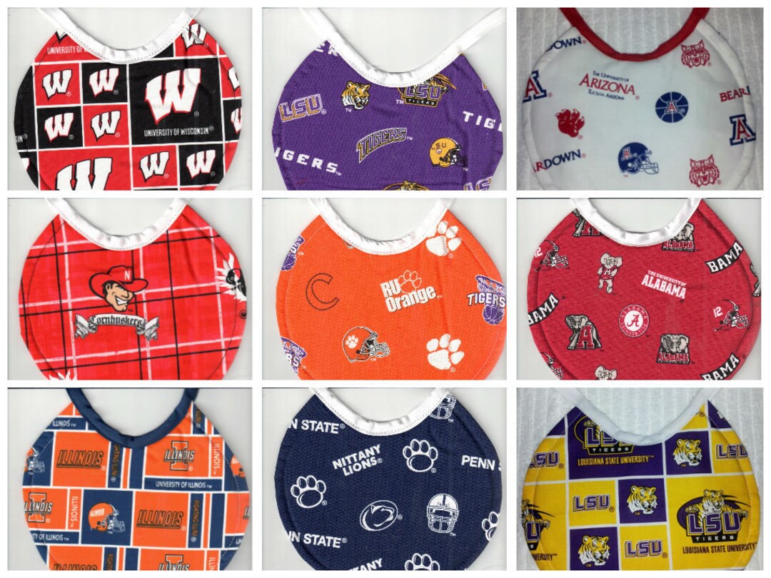 College Newborn Bibs Made With NCAA Fabric Handmade - Etsy