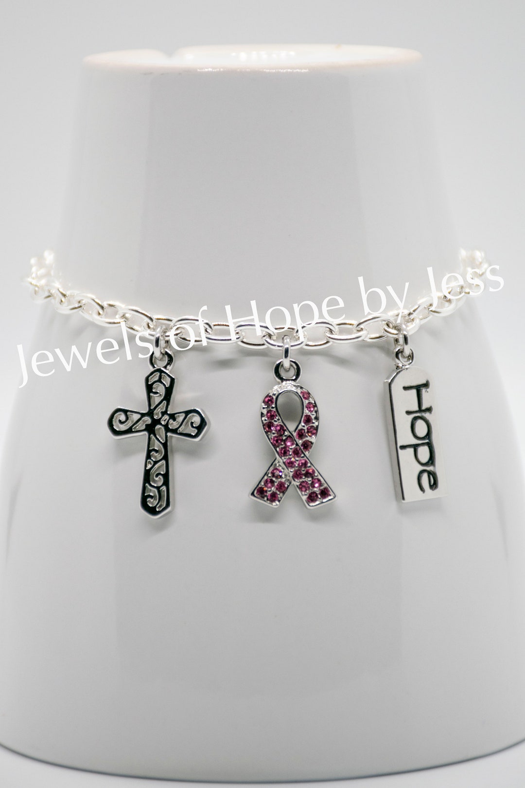 Breast Cancer Awareness Ribbon Charm Bracelet With Rhinestones - Etsy