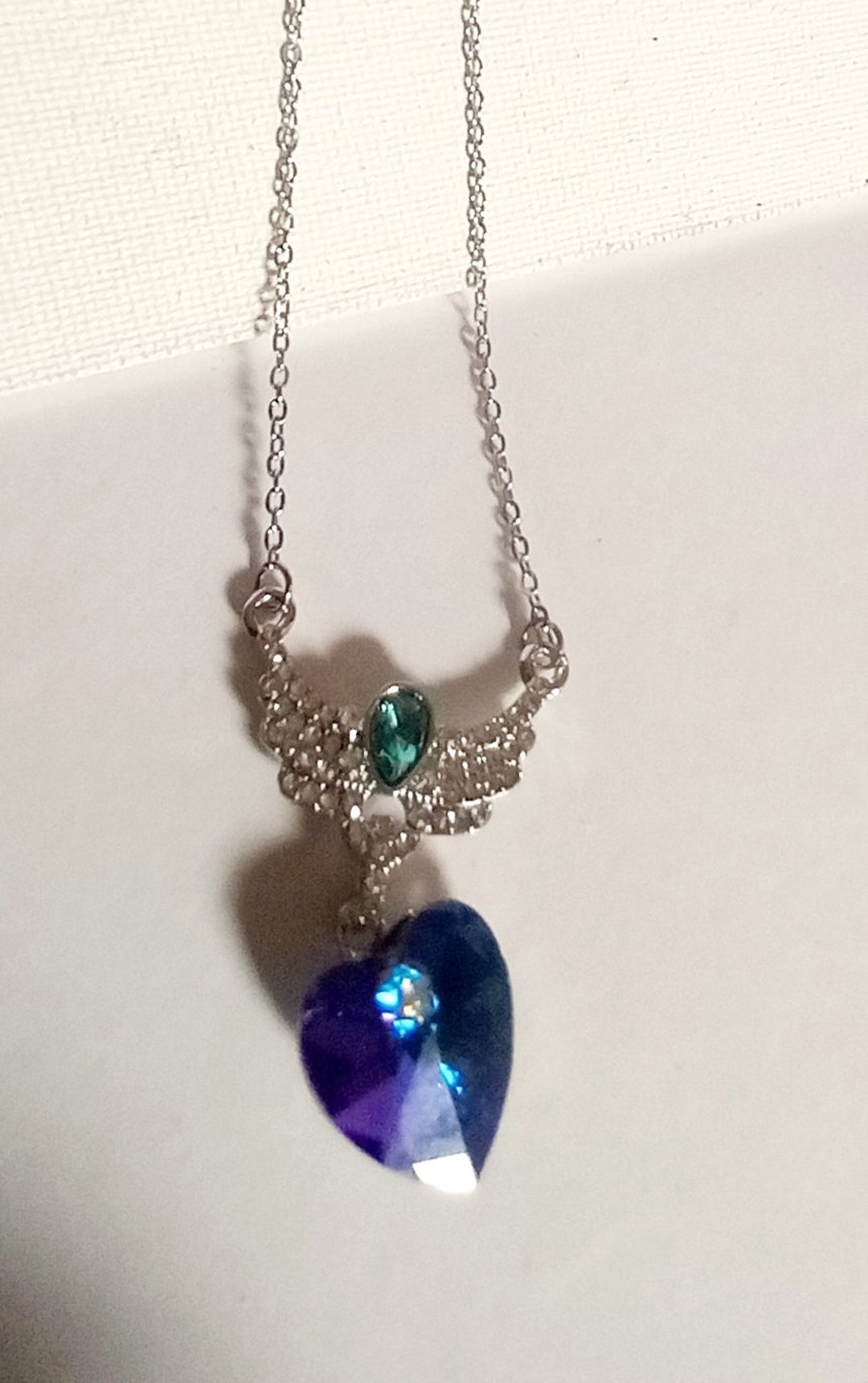 Blue Heart Angel Wings and Silertone Flowers Necklaces - Etsy