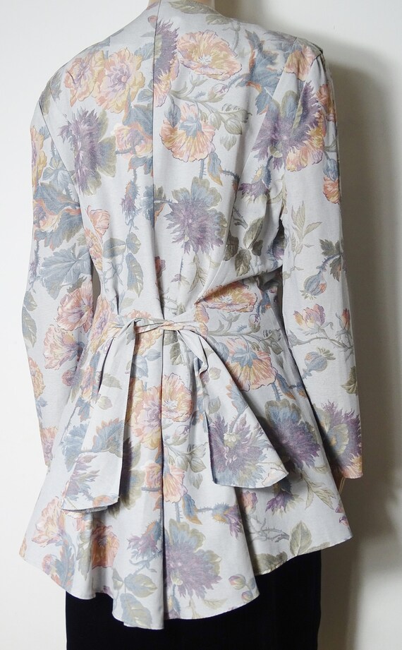 80s 90s deadstock linen blend pastel floral print fit… - Gem