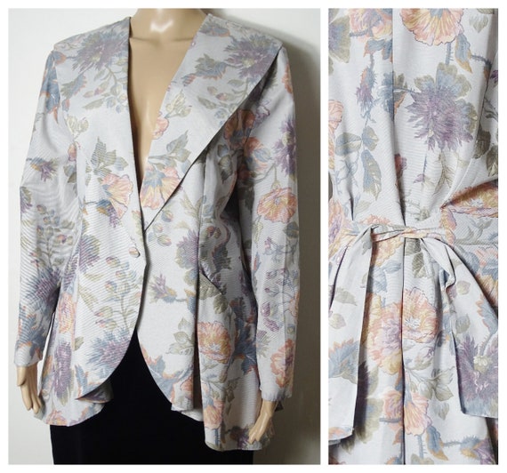 80s 90s deadstock linen blend pastel floral print fit… - Gem