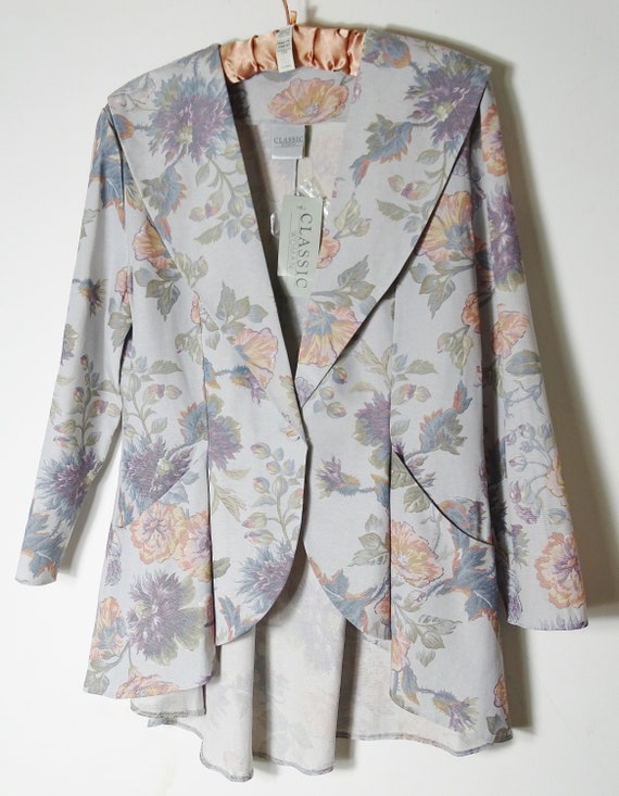 80s 90s deadstock linen blend pastel floral print fit… - Gem