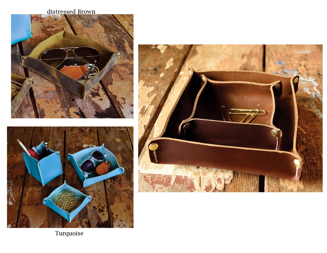 Leather Desk Organizer // Handmade Leather Valet Tray // Desk | Etsy