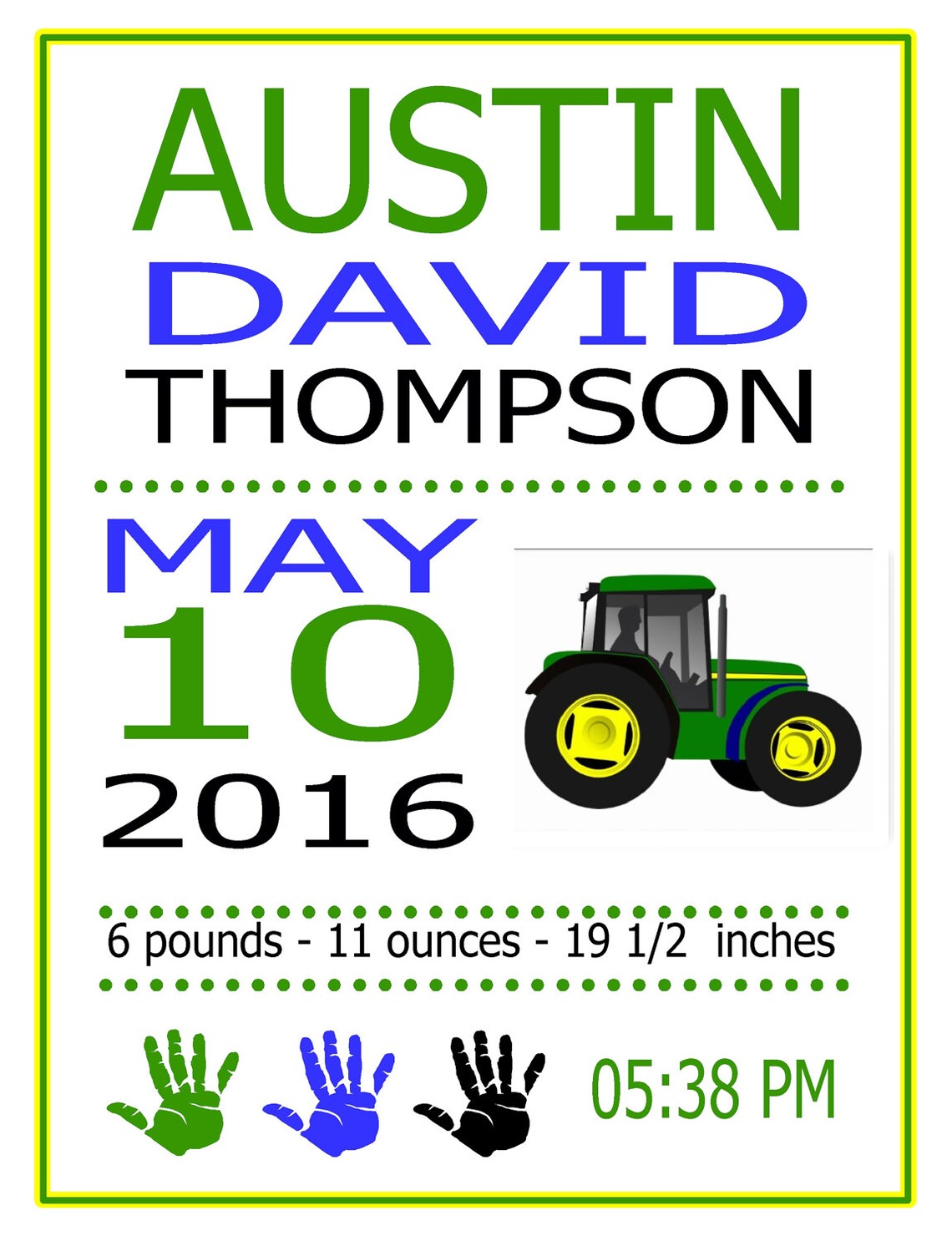 Custom Personalized Baby Boy Handprint Tractor Nursery Wall - Etsy