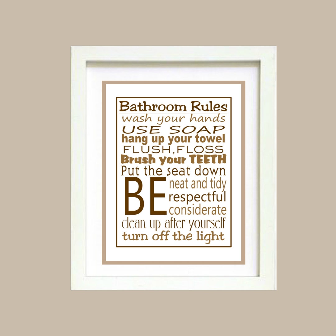 Brown Bathroom Rules Wall Art Poster 8x10 Digital Art Download ...