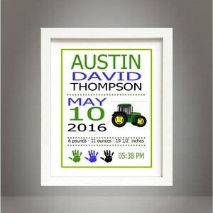 Custom Personalized Baby Boy Handprint Tractor Nursery Wall Art Print ...