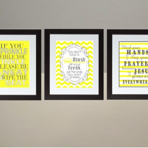 Yellow Gray Chevron Bathroom Wall Art Print Set Poster 8x10 Digital ...