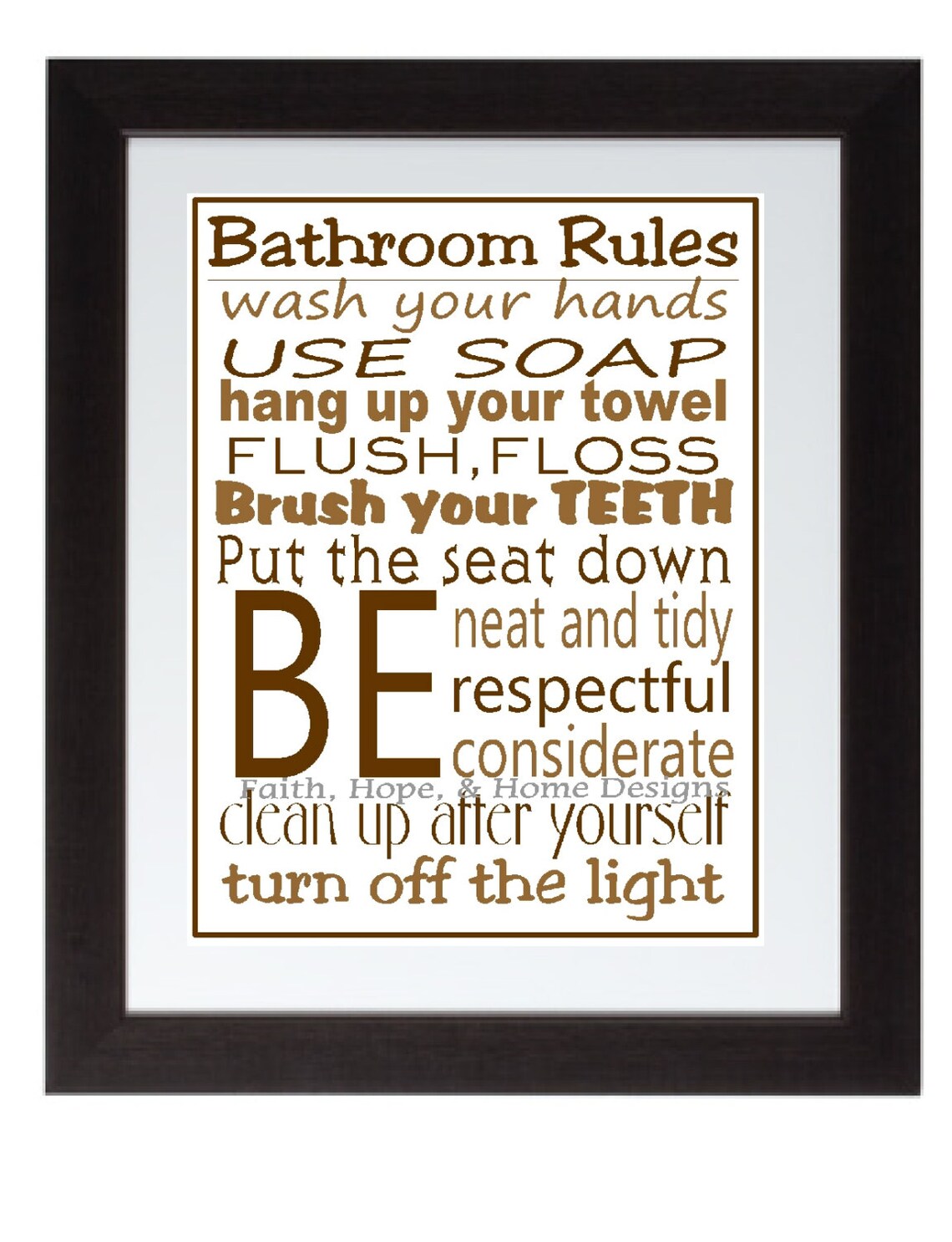 Brown Bathroom Rules Wall Art Poster 8x10 Digital Art Download ...