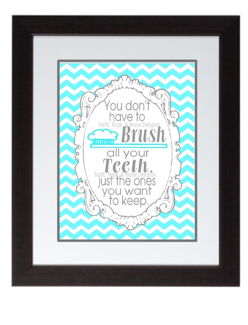 Turquoise Gray Chevron Bathroom Wall Art Print Set Poster 8x10 Digital ...