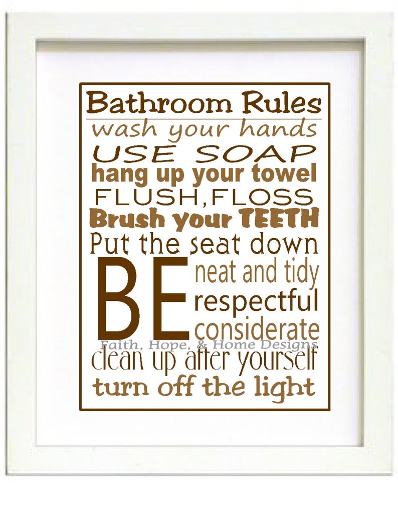 Brown Bathroom Rules Wall Art Poster 8x10 Digital Art Download - Etsy