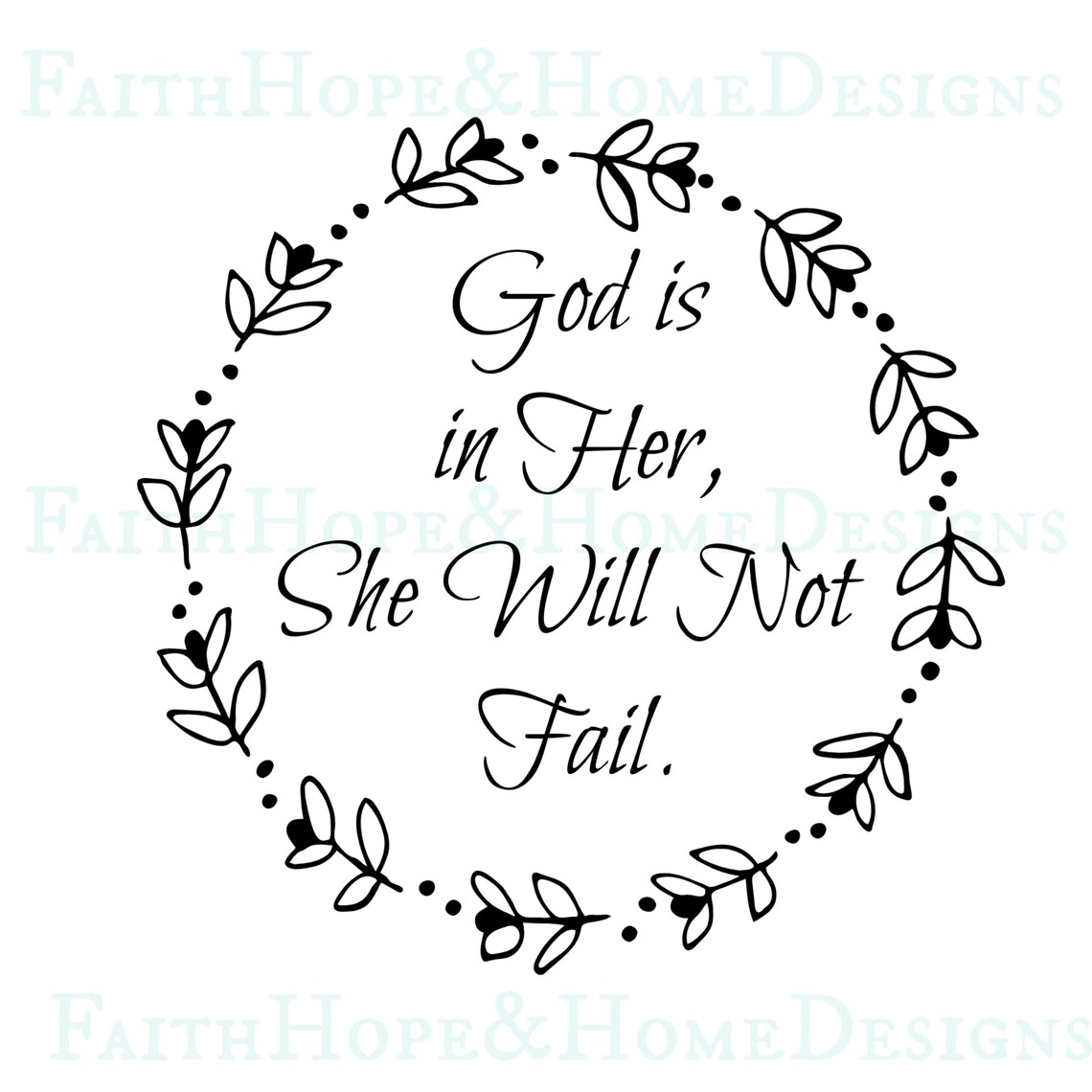God is in Her She Will Not Fail, Inspirational Wreath Quote Bible Verse ...