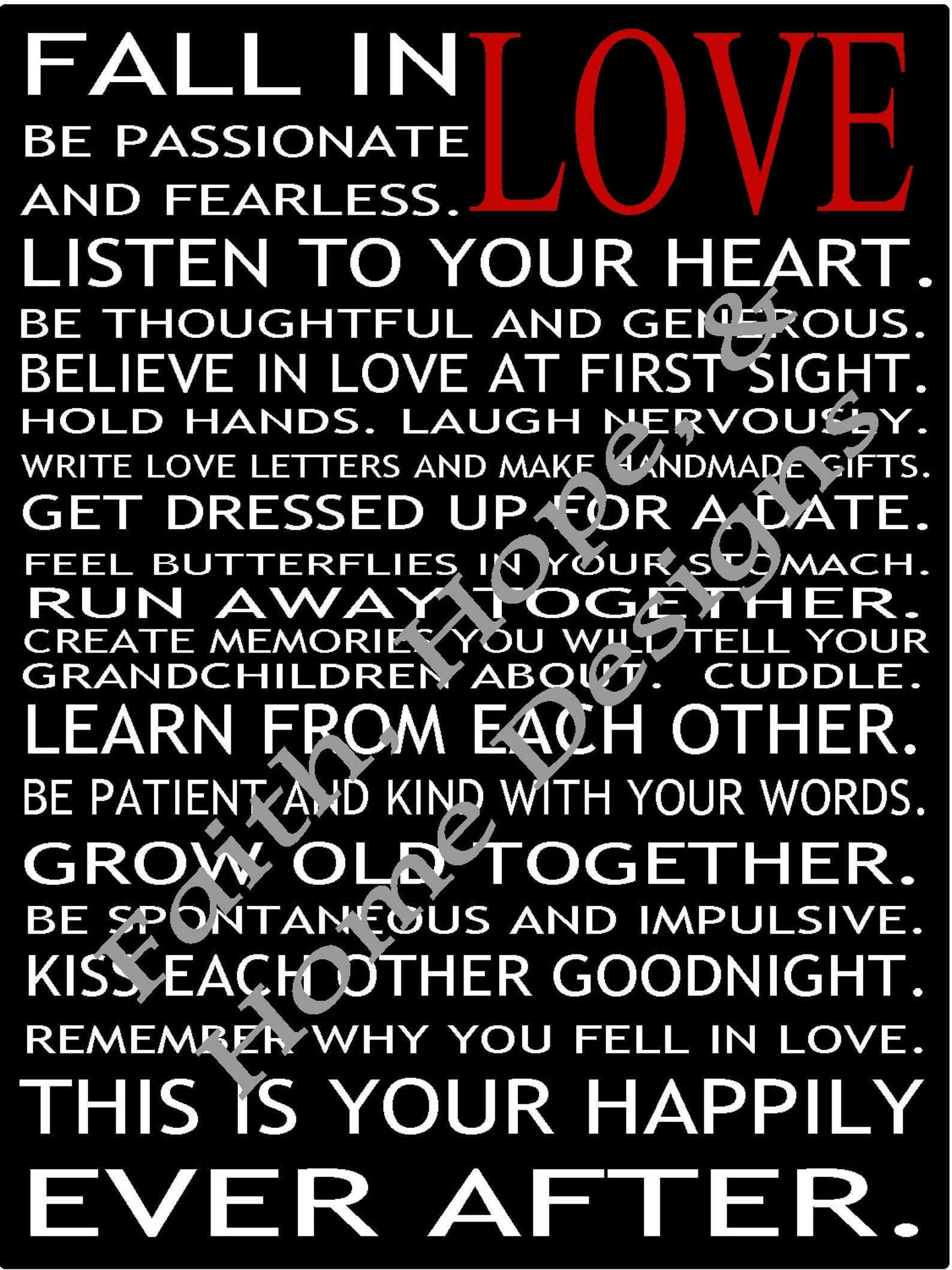 Fall in Love Inspirational Wall Poster 8x10 Digital Art Printable ...