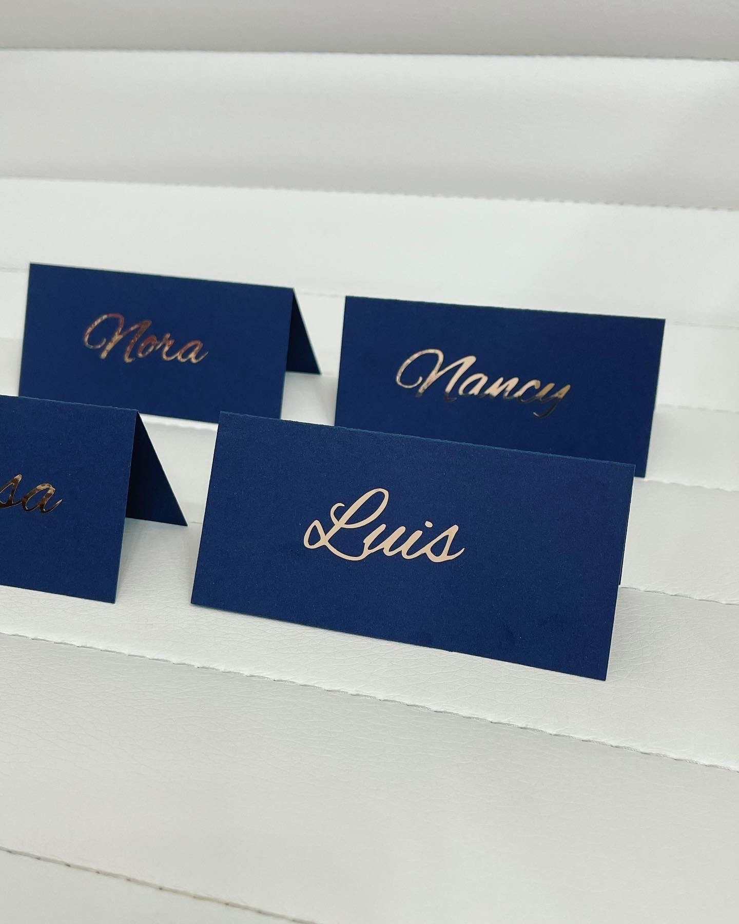 Navy and Rose Gold Place Cards, Tent Name Cards, Rose Gold Foil Table ...