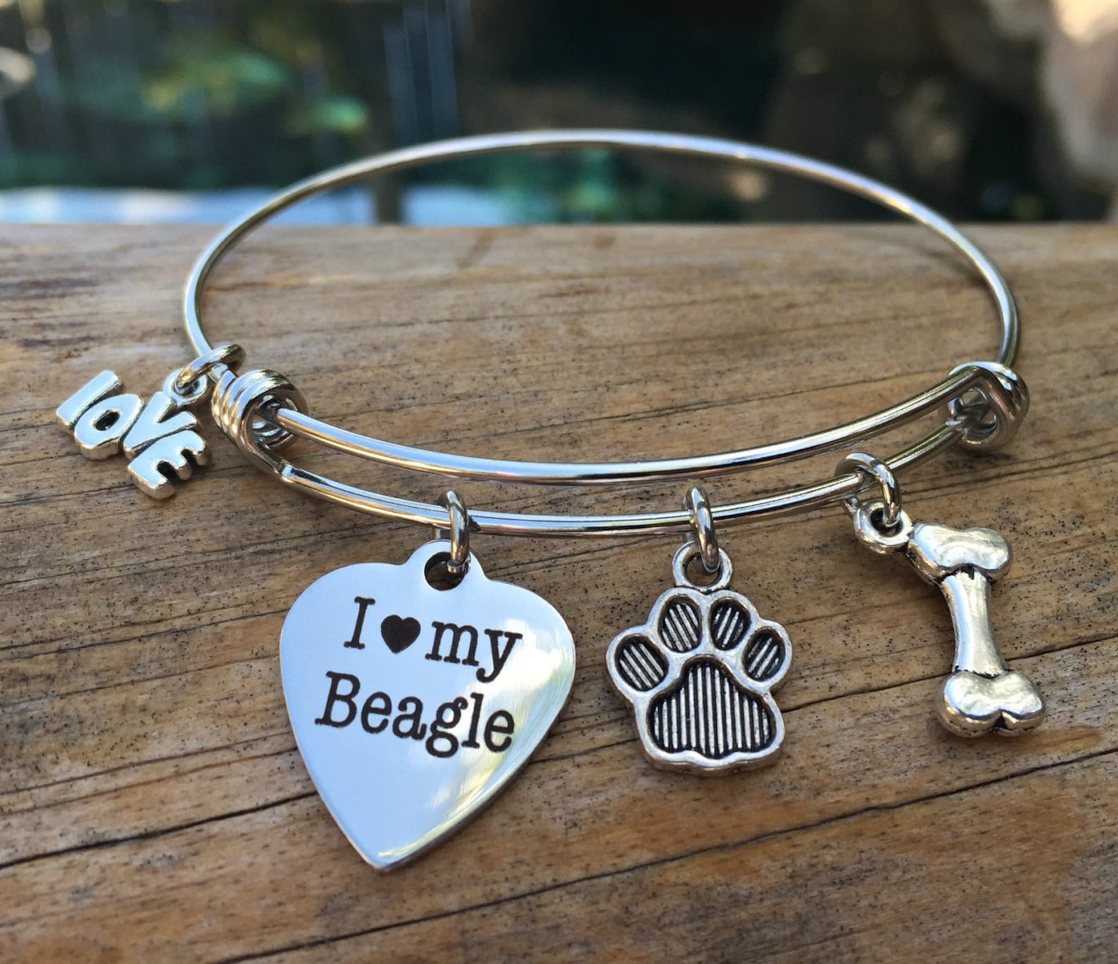 I Love My Beagle Bracelet - Expandable Charm Bangle - Dog Breed ...