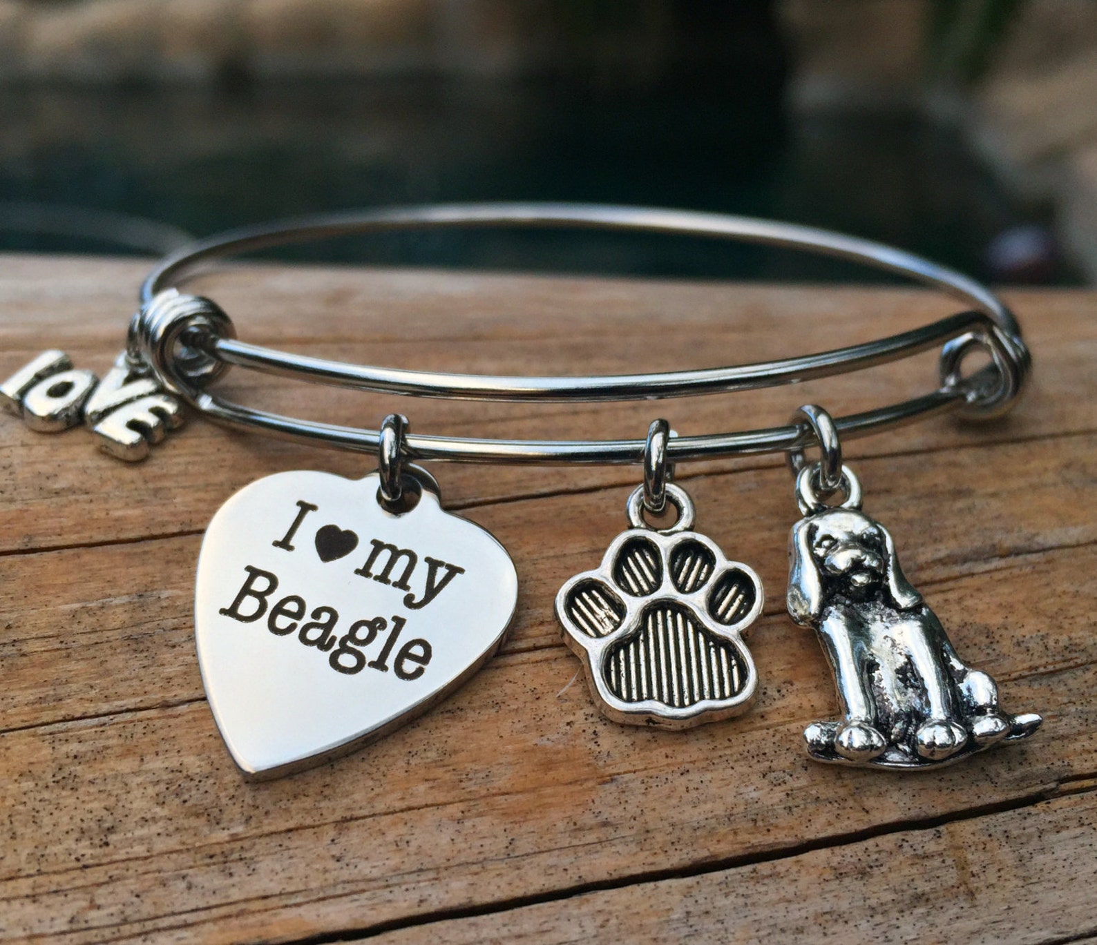 I Love My Beagle Bracelet - Expandable Charm Bangle - Dog Breed ...