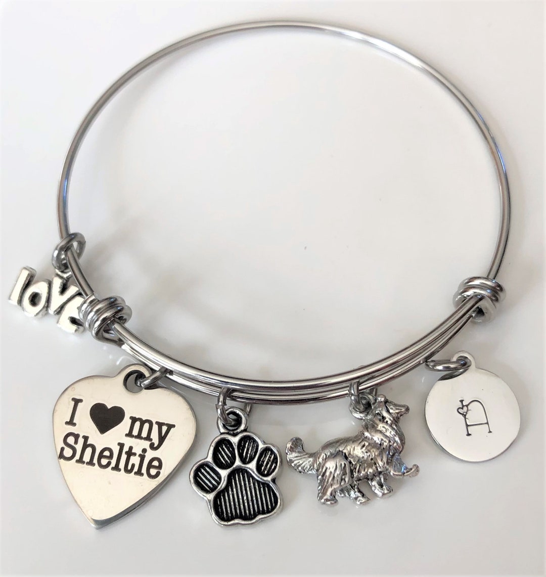 Personalized Sheltie Dog Charm Bracelet With Option to Add Initial ...