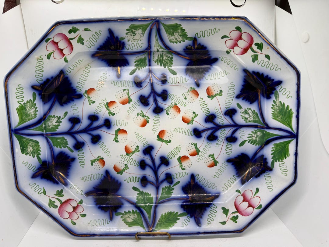 Gaudy Welsh Flow Blue Polychrome Meat Platter - Etsy