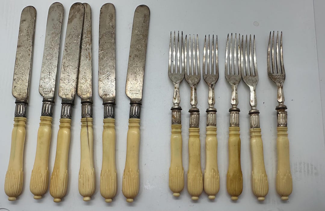Celluloid Handle Cutlery~6 Knives and 6 Forks - Etsy