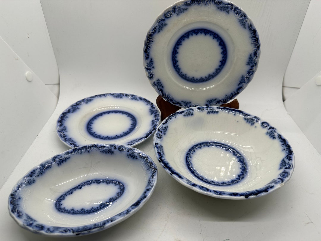 Flow Blue Cup Saucers, Dessert Bowl and Tiny Oval Bowl - Etsy