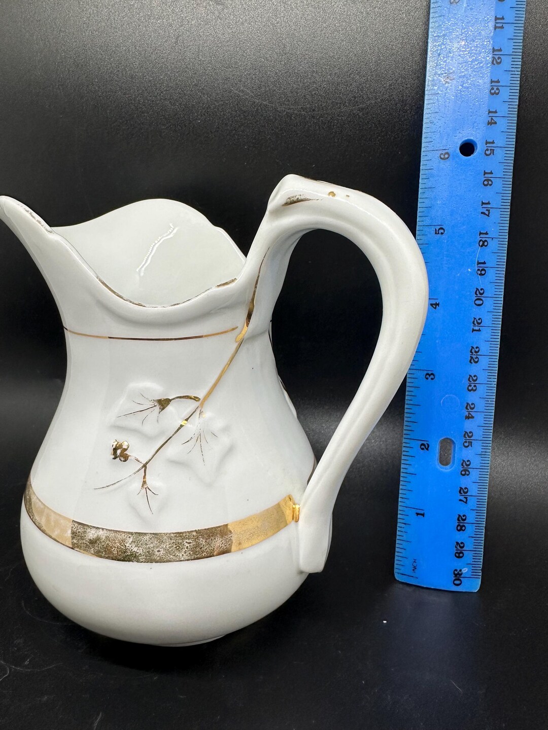 White Ironstone Medium Size Pitcher With Gold Accents - Etsy