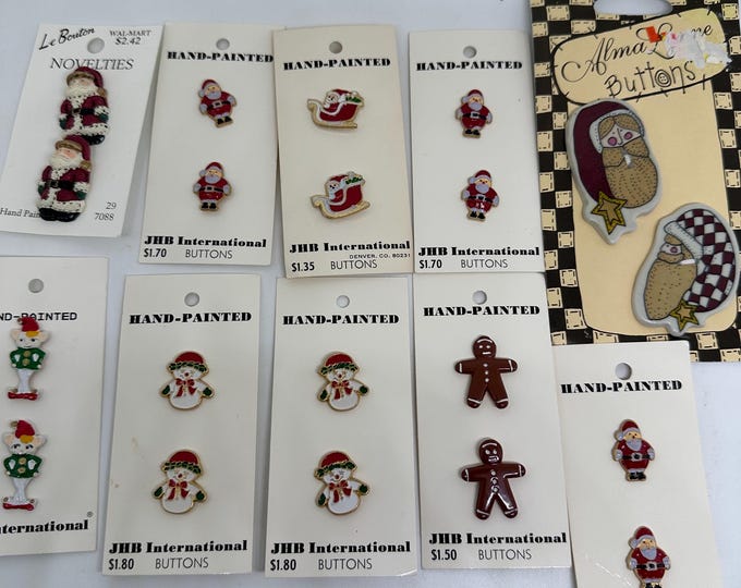Collection of Santa Claus Buttons With Elves, Snowmen and Gingerbread ...