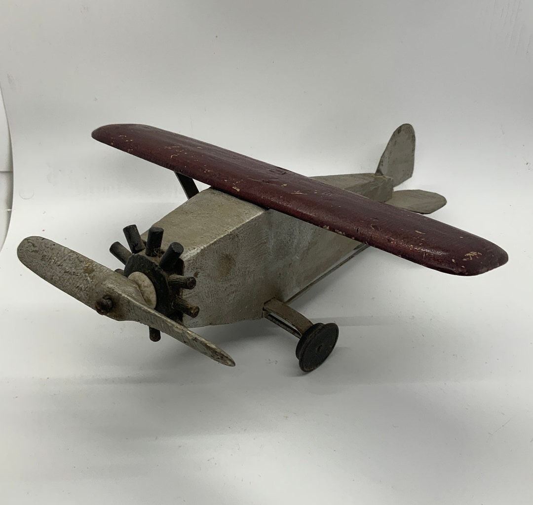 Folk Art Wooden Airplane With Propeller - Etsy