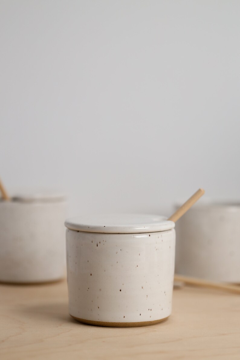 Speckled White Honey Pot With Honey Dipper Handmade Ceramic - Etsy