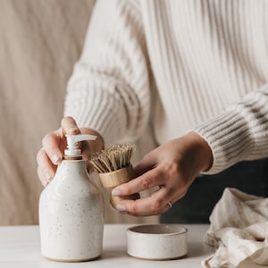 Speckled White Ceramic Scrub Brush Holder With Vegan Dish Brush ...