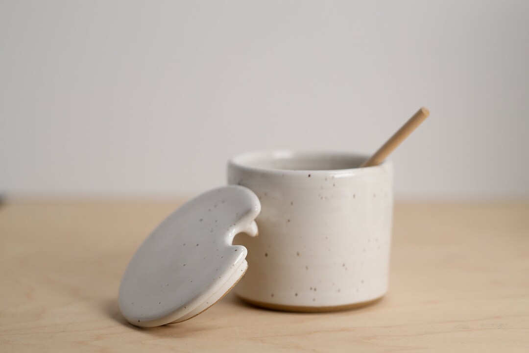 Speckled White Honey Pot With Honey Dipper Handmade Ceramic - Etsy