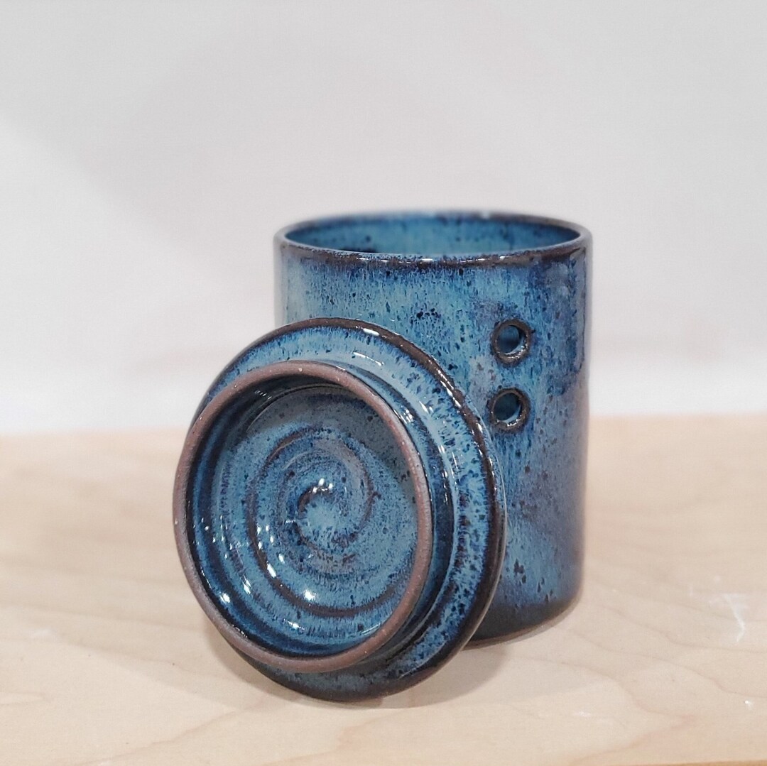 Blue Storm Garlic Keeper - Ceramic Garlic Storage Jar - Blue Garlic ...