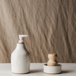 Speckled White Ceramic Scrub Brush Holder With Vegan Dish Brush ...