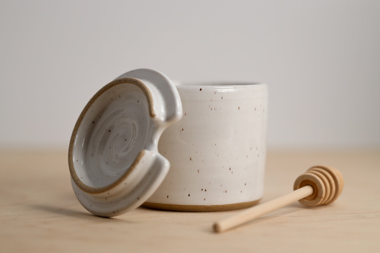 Speckled White Honey Pot With Honey Dipper Handmade Ceramic - Etsy