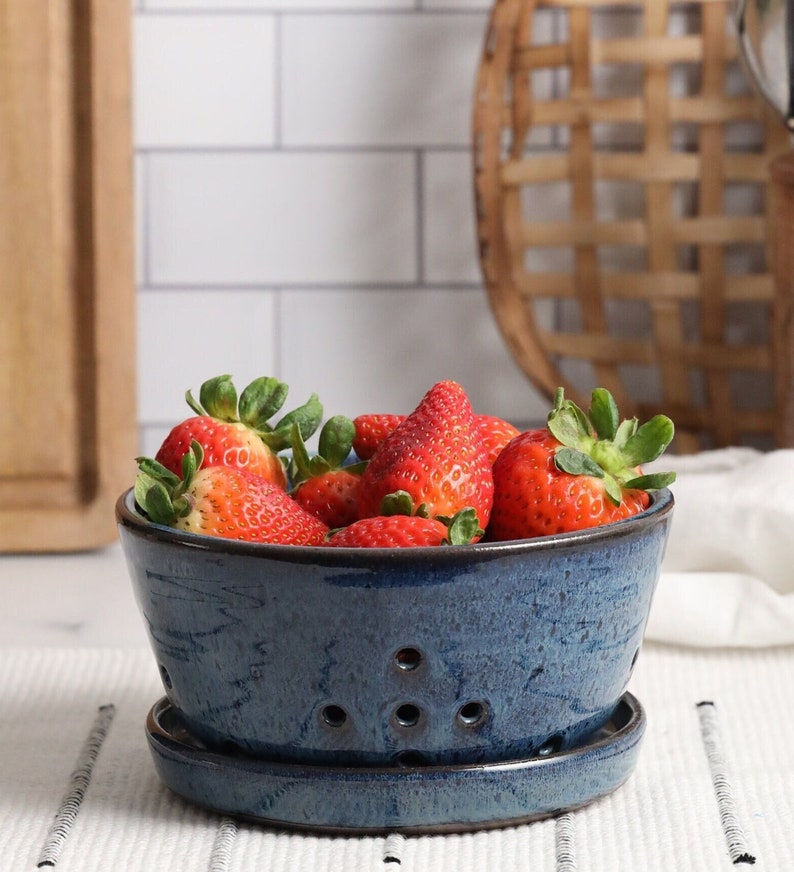 Blue Storm Ceramic Berry Bowl With Drip Tray – Multiple Sizes Available ...