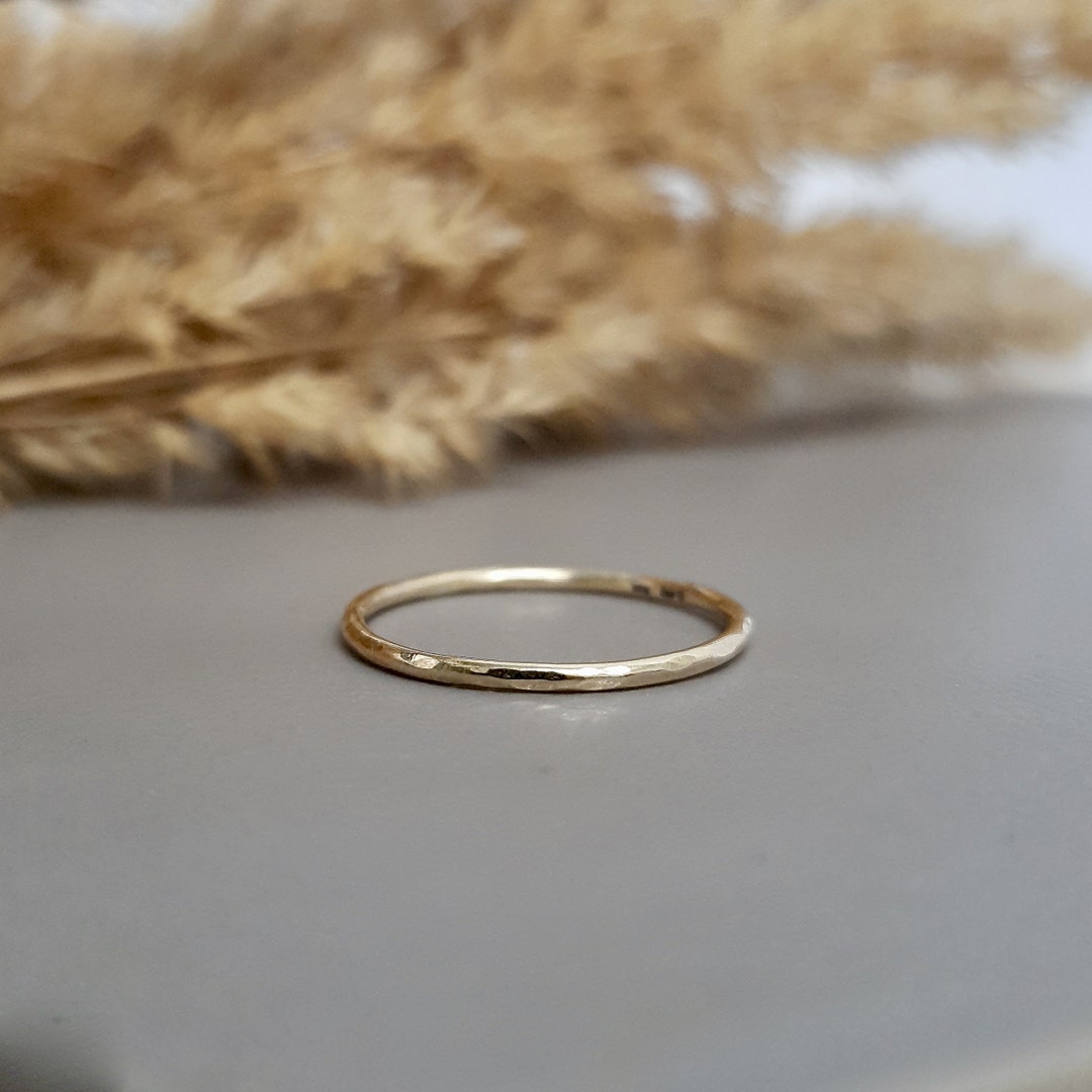 9ct Gold Stacking Ring With A Hammered Finish, Solid Gold Stacking Ring ...