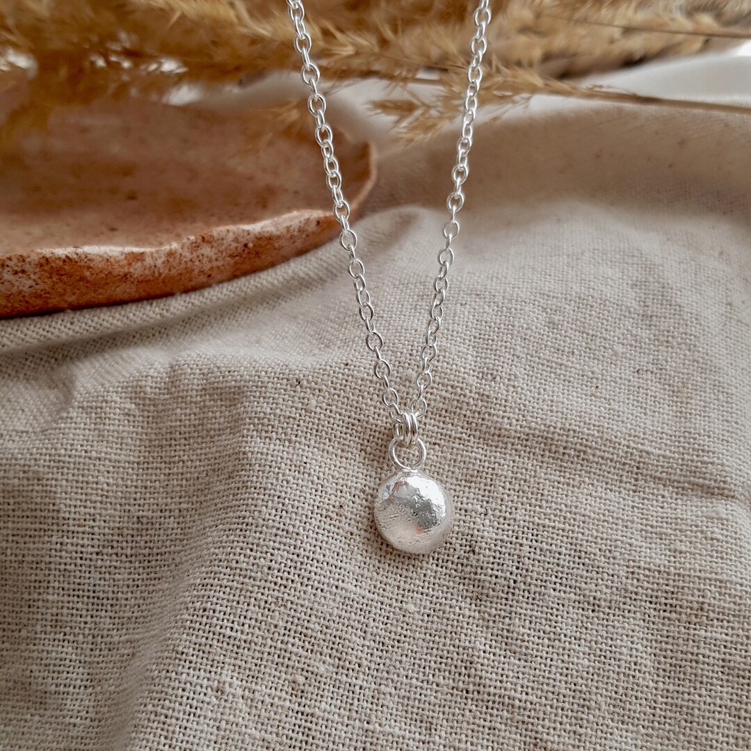 Silver Pebble Pendant Necklace, Sterling Silver Pebble Charm Necklace ...