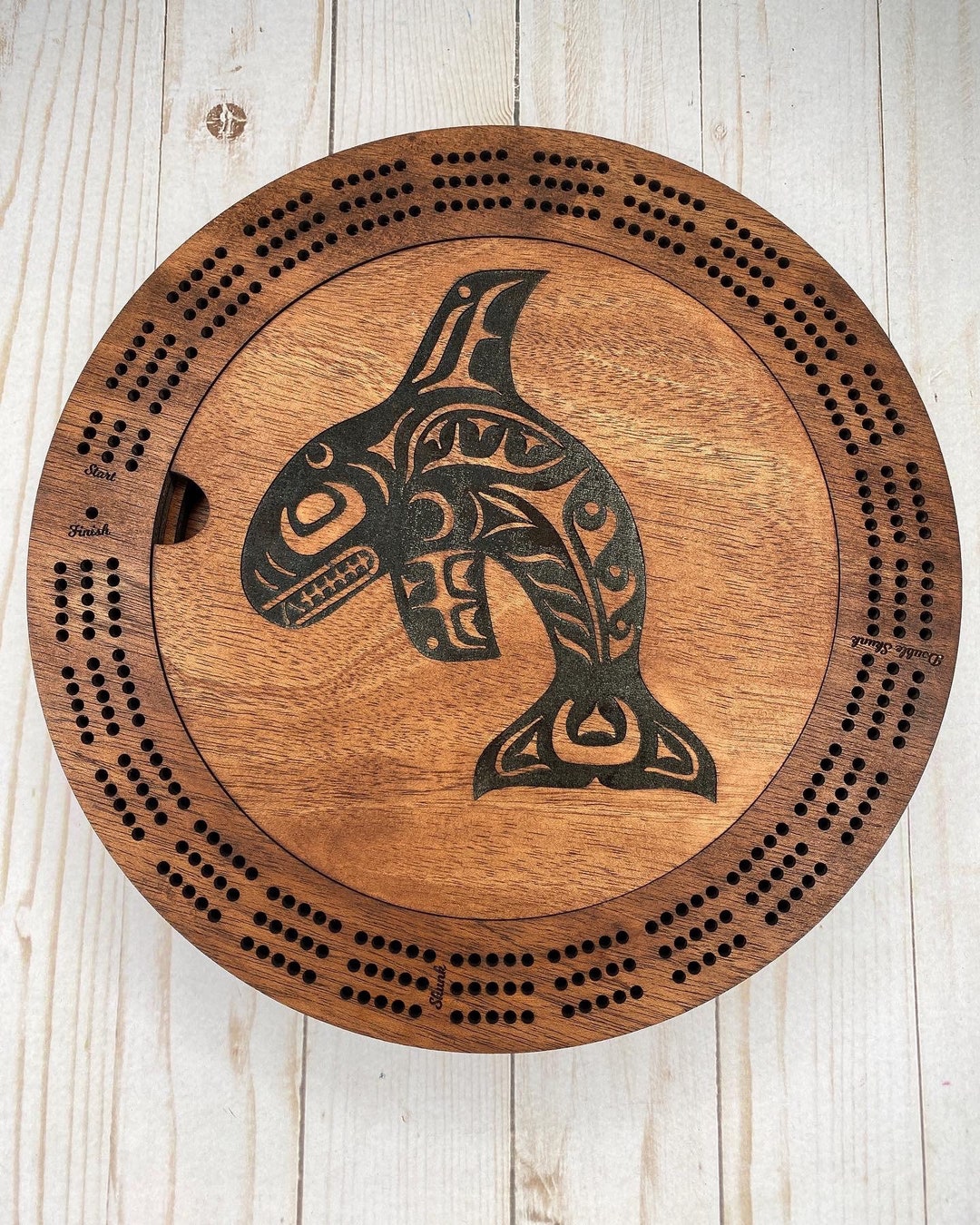 Aboriginal Orca Cribbage Board With Storage| Round Cribbage Board ...