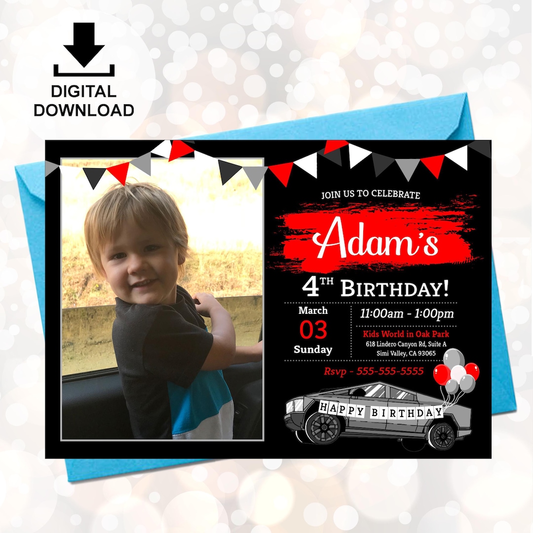 Cyber Truck Birthday Invitation With Photo (digital Download) - Etsy