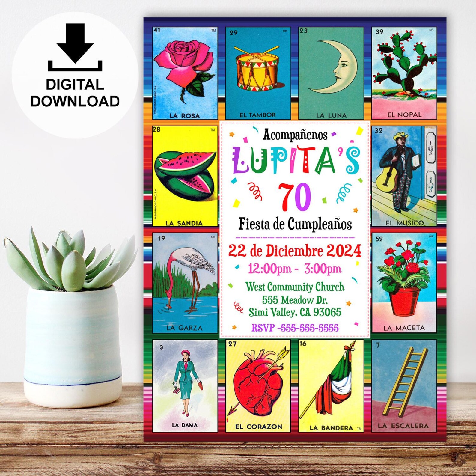 Loteria Birthday Invitation | Digital Invitation | Mexican Bingo ...