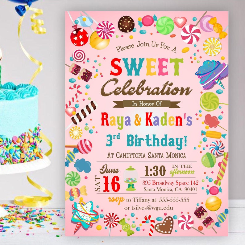 Digital Candy Themed Birthday Invitation - Etsy