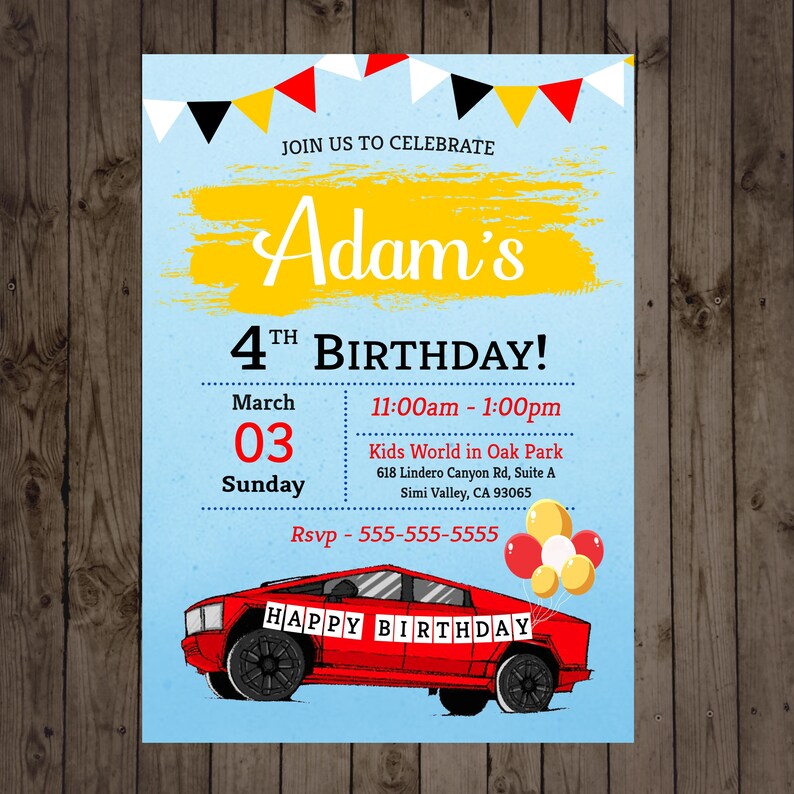 Cybertruck Birthday Invitation, Futuristic Car Party (digital) - Etsy