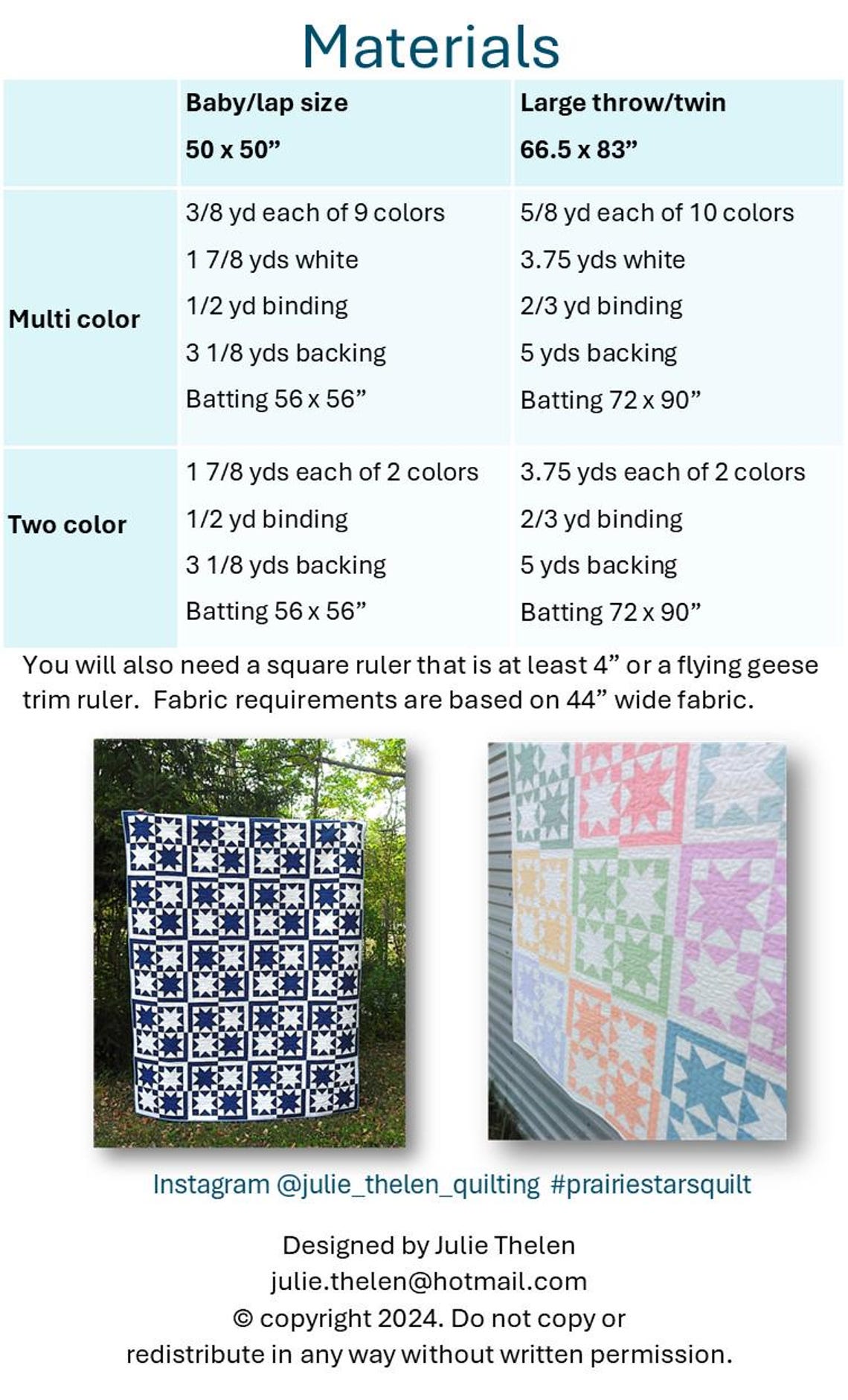 Prairie Stars Quilt Pattern - Downloadable Pdf Pattern in 2 Sizes and ...