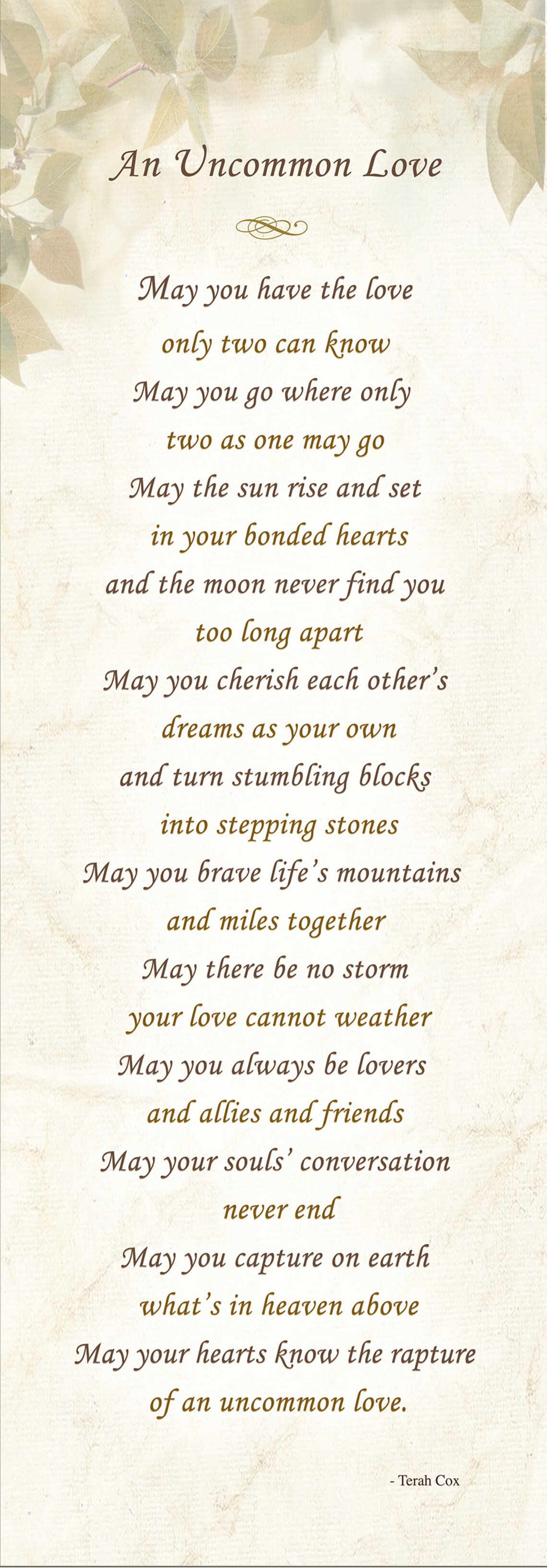 UNCOMMON LOVE - Wedding Poem by Terah Cox - Etsy