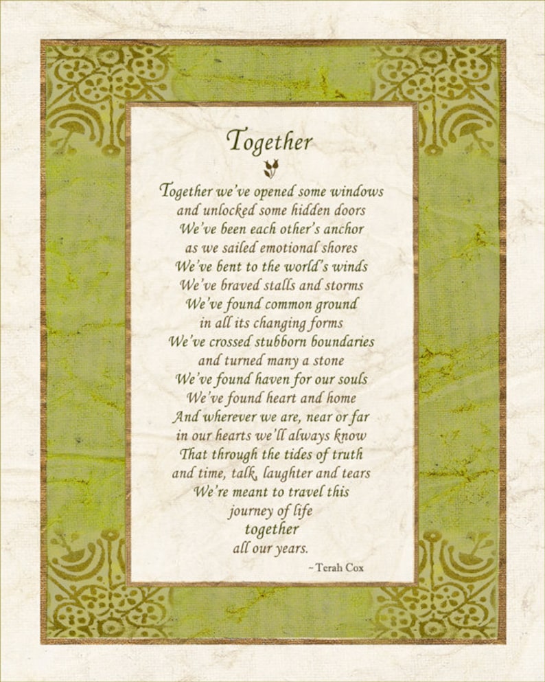 TOGETHER - Anniversary, Wedding, Family Poem by Terah Cox - Etsy