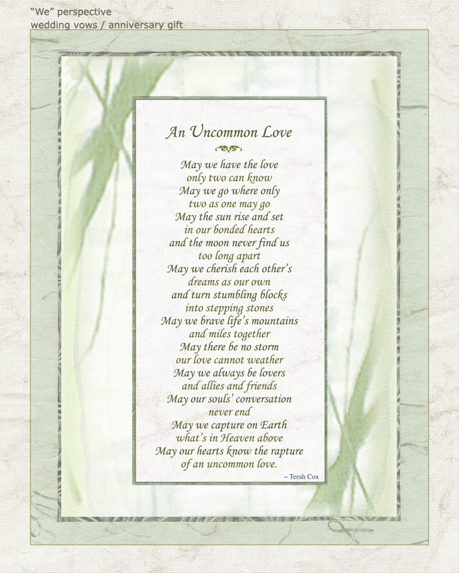 UNCOMMON LOVE - Wedding, Commitment Poem by Terah Cox - Etsy