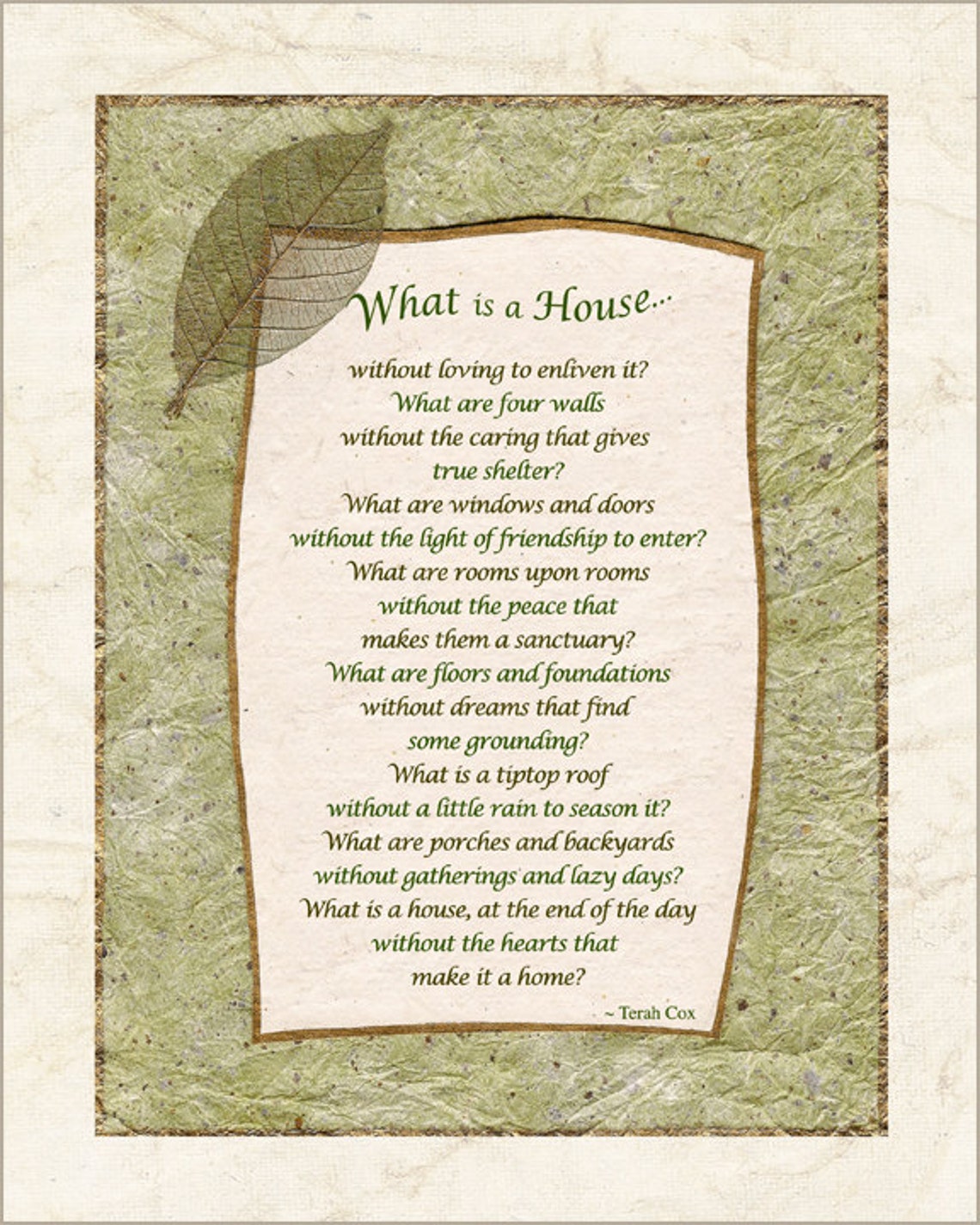 WHAT IS A HOUSE, by Terah Cox (home, Housewarming Poem for House ...