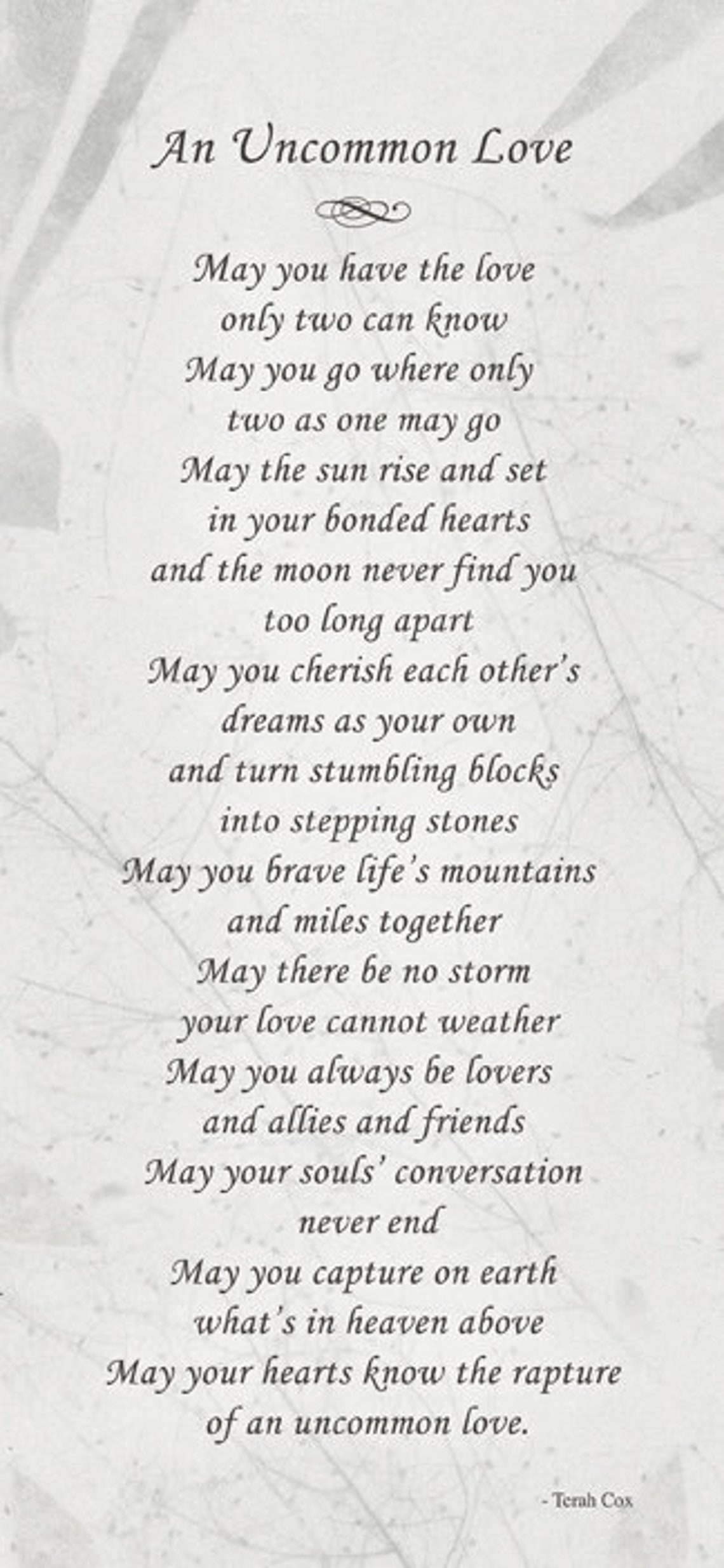 UNCOMMON LOVE - Wedding Gift Basket/favor/champagne Poem by Terah Cox ...