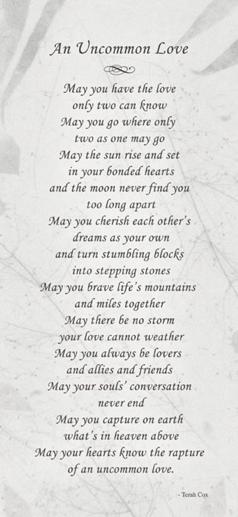 UNCOMMON LOVE - Wedding Gift Basket/favor/champagne Poem by Terah Cox ...