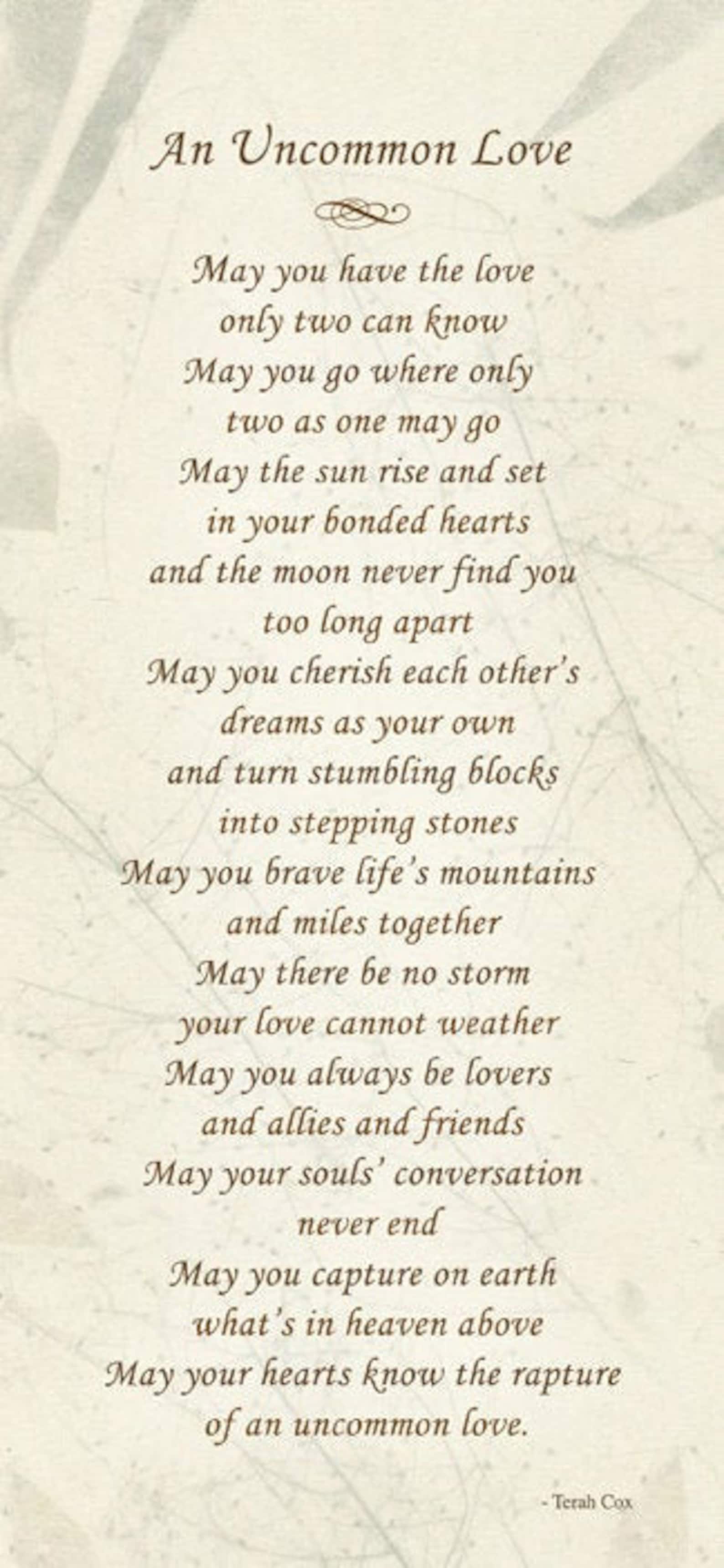 UNCOMMON LOVE - Wedding Gift Basket/favor/champagne Poem by Terah Cox ...